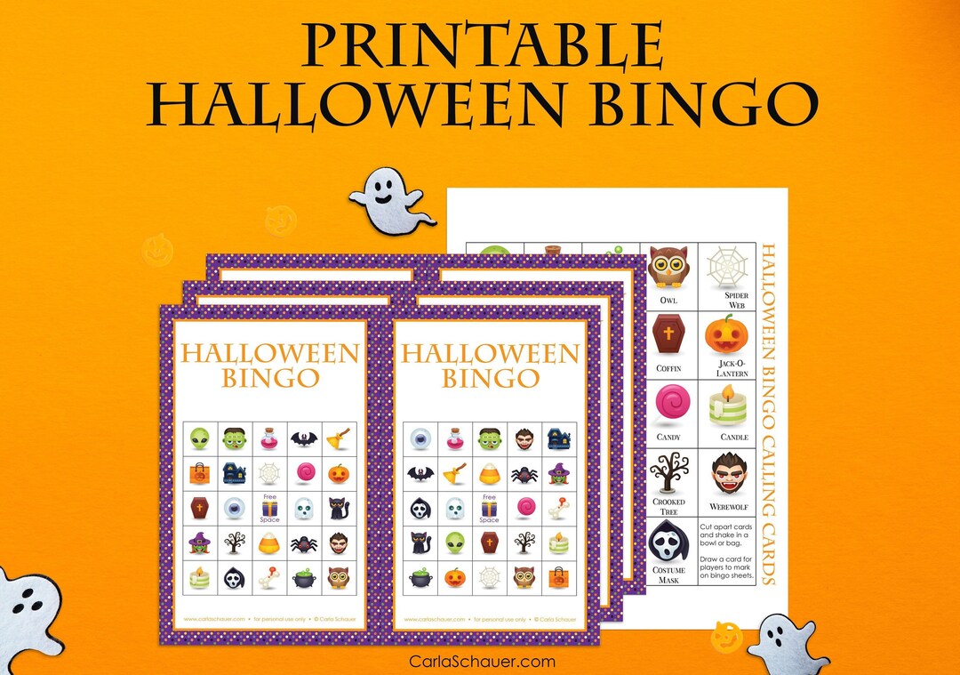 Printable Halloween Bingo Game Cards, 10 Cards, 5x5 Bingo, Halloween ...