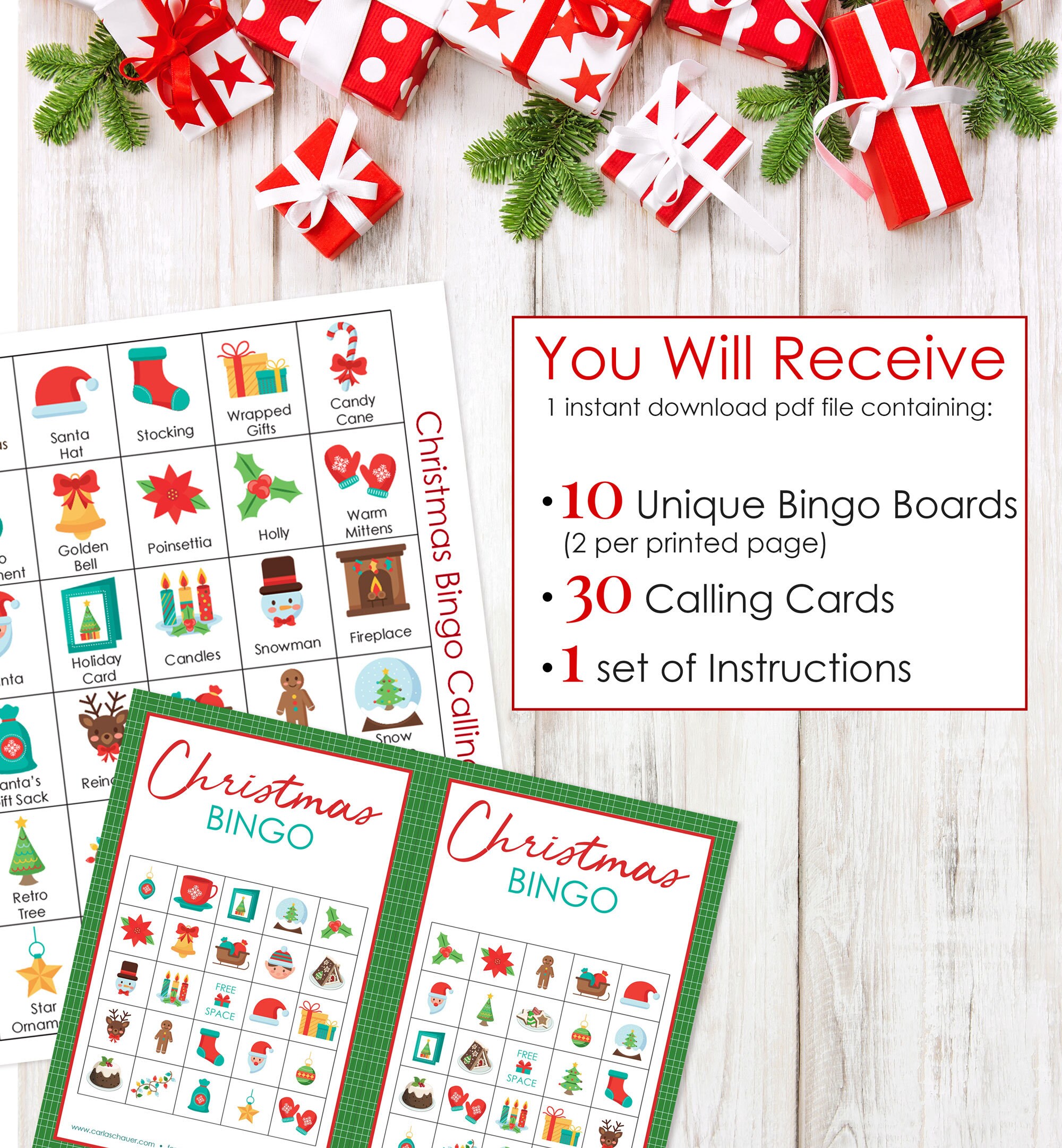 Printable Christmas Bingo Game Cards, 10 Cards, 5x5 Bingo, Christmas ...