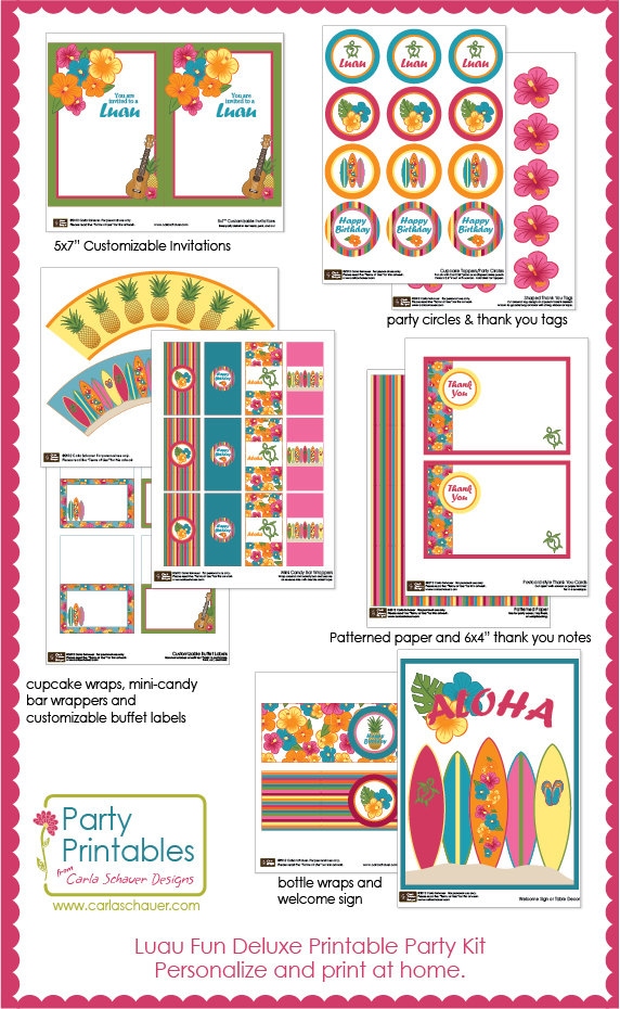 Luau Birthday Party Printable Kit With Invitation CUSTOMIZABLE Text ...