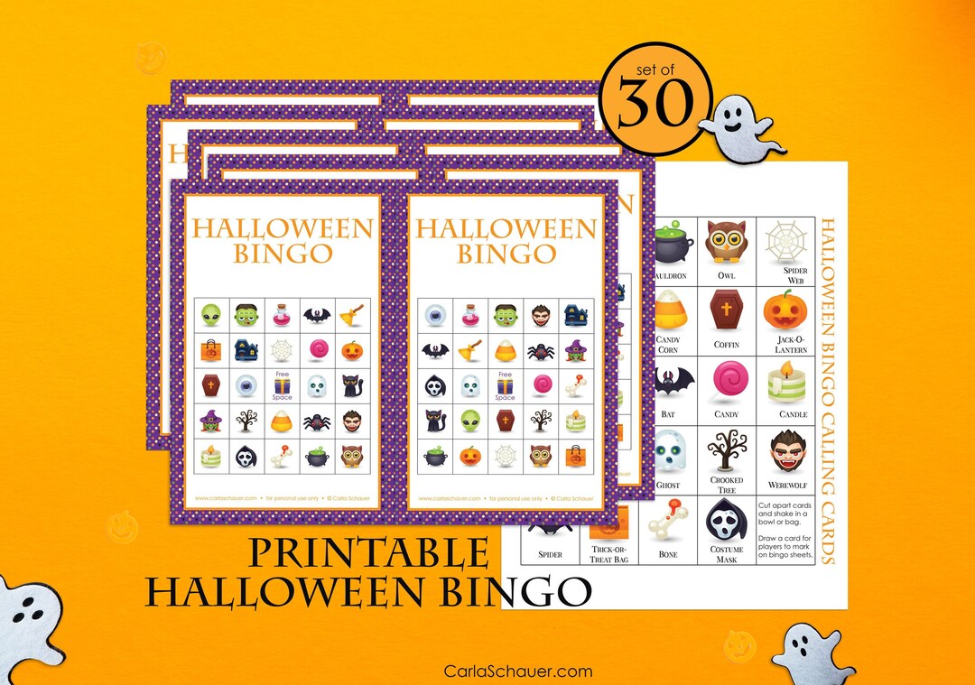 30 Printable Halloween Bingo Sheets, 5x5, Bingo Game for Classroom ...