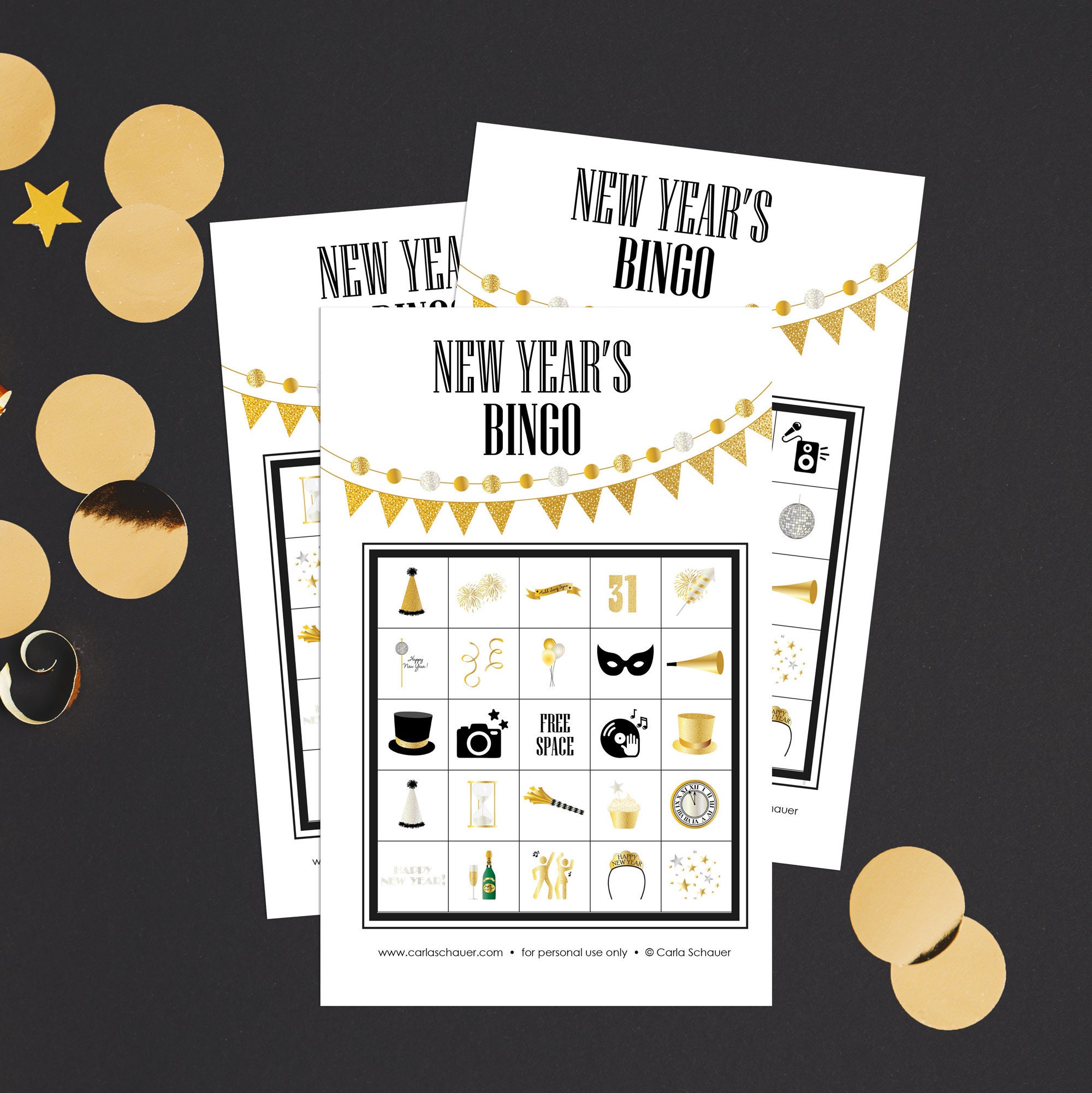 30 Printable New Year's Bingo Sheets, New Year's Eve Party Activity ...