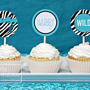 Happy Birthday Printable Party, Zebra Print, Aqua, Black, White, DIY ...