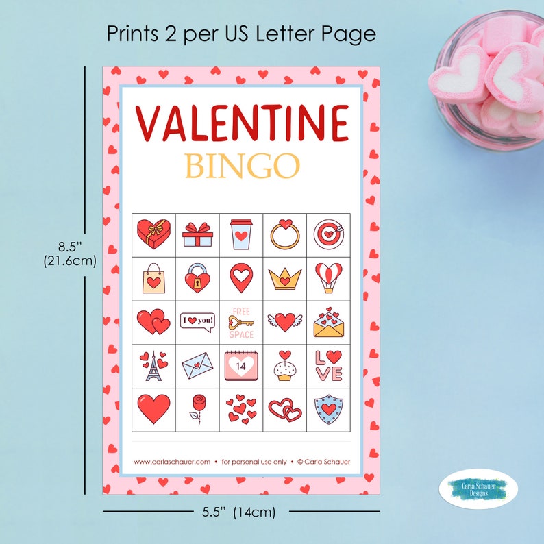 Tableros de bingo imprimibles del Día de San Valentín, juego de 50 ...