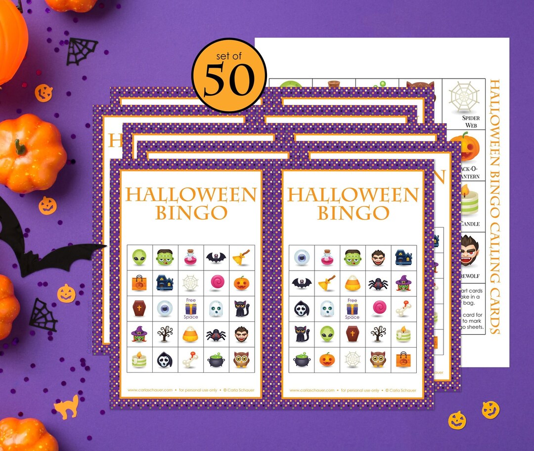 Printable Halloween Bingo Boards, 50 Cards Set, Halloween Game for Kids ...