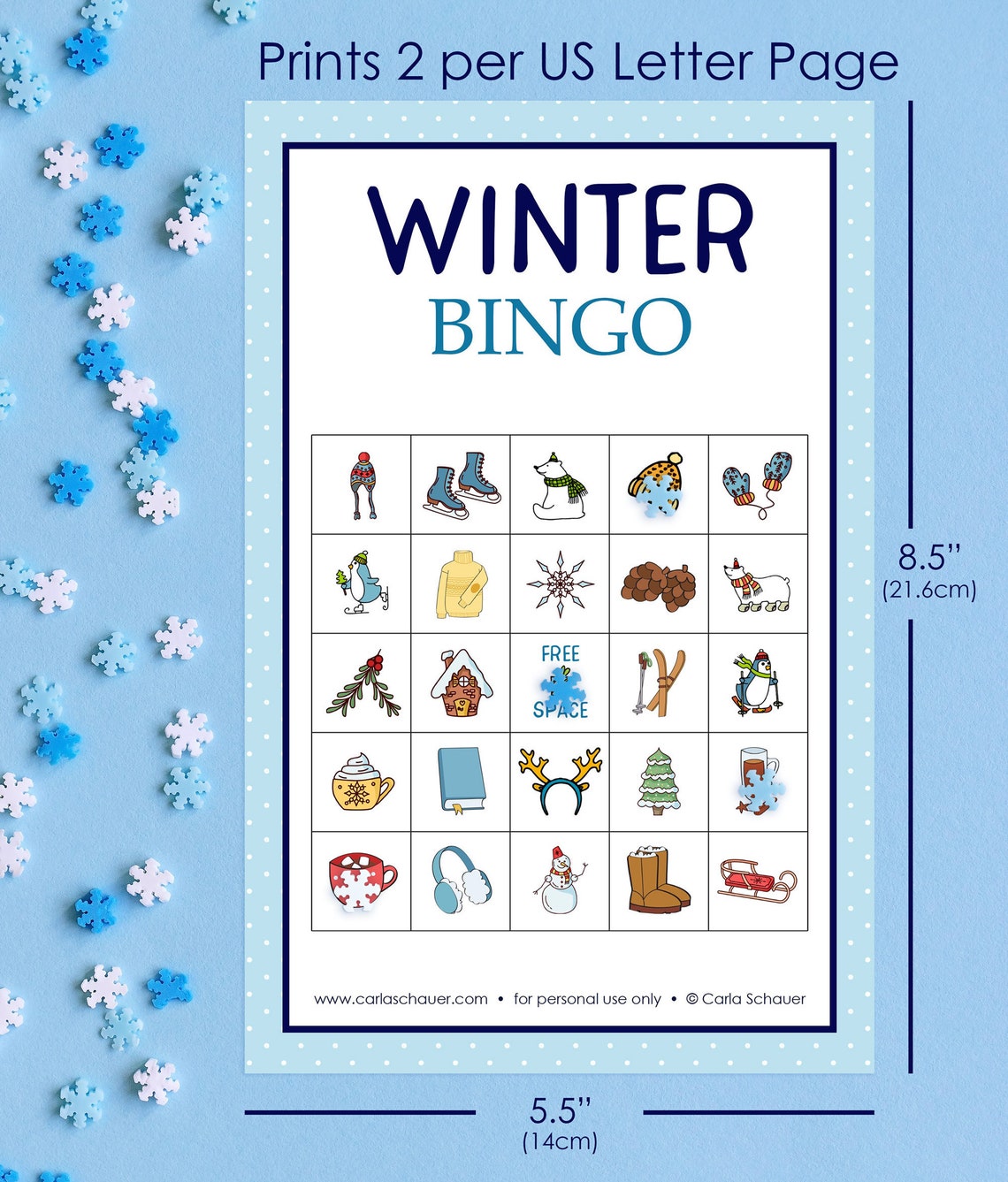 Printable Winter Bingo Game Cards, 10 Cards, 5x5 Bingo, Winter Game for ...