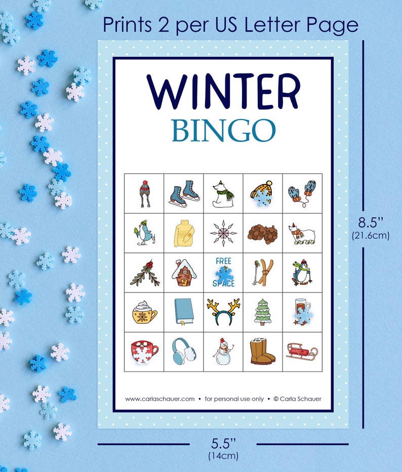 Printable Winter Bingo Game Cards, 10 Cards, 5x5 Bingo, Winter Game for ...