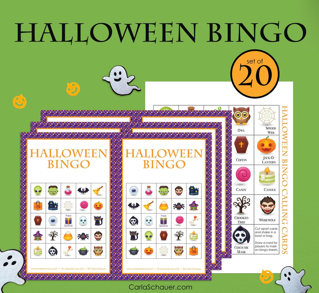 Halloween Bingo Cards, 20 Printable Bingo Boards, Halloween Activity ...