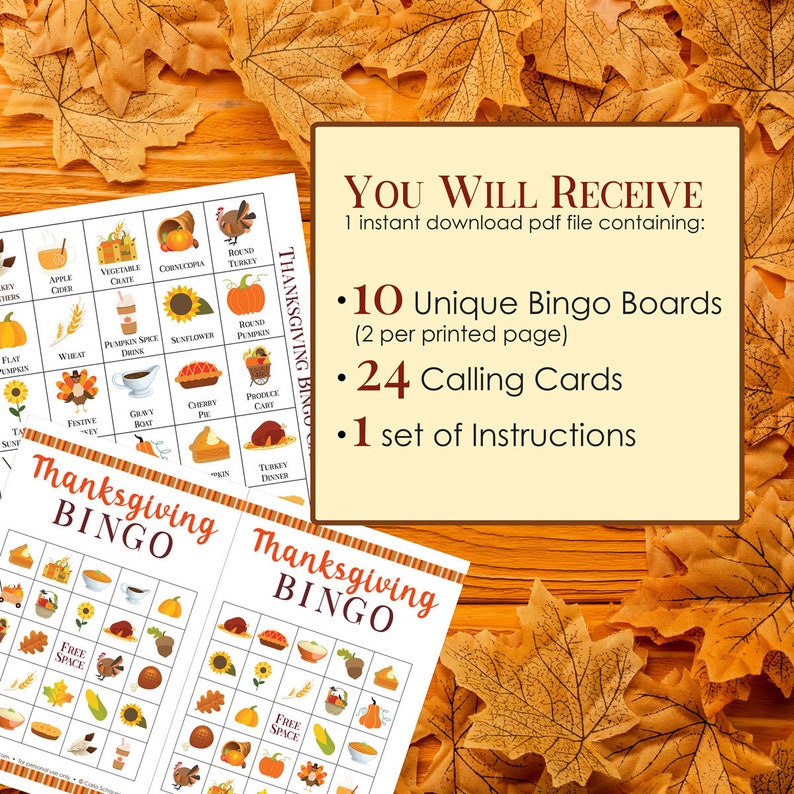 Printable Thanksgiving Bingo Game Cards 10 Cards 5x5 Fall - Etsy