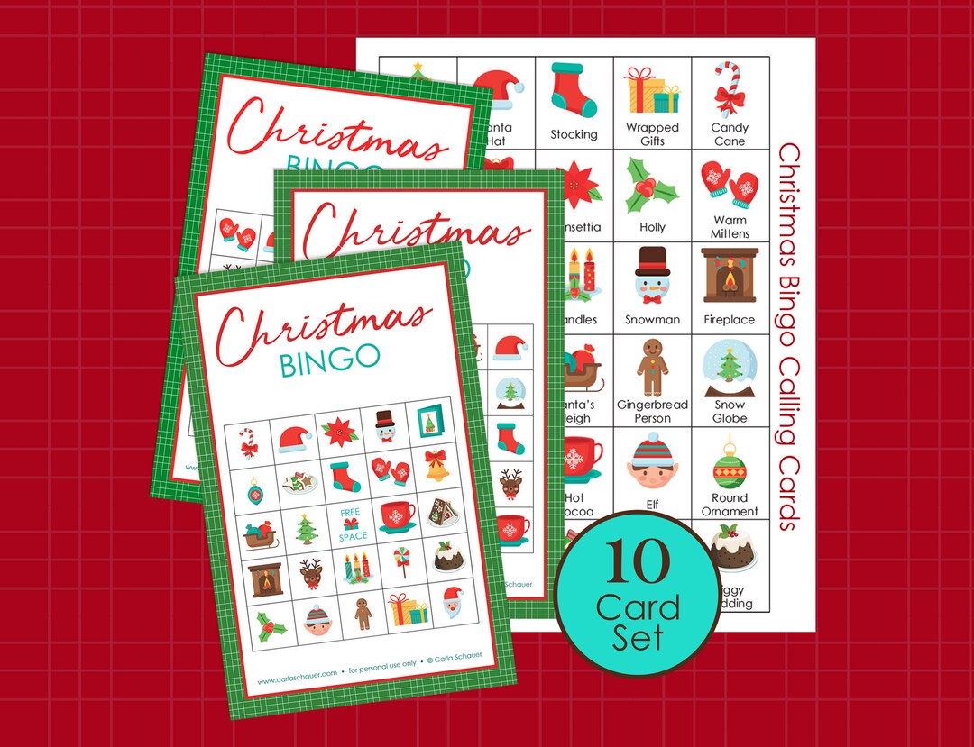 Printable Christmas Bingo Game Cards, 10 Cards, 5x5 Bingo, Christmas ...