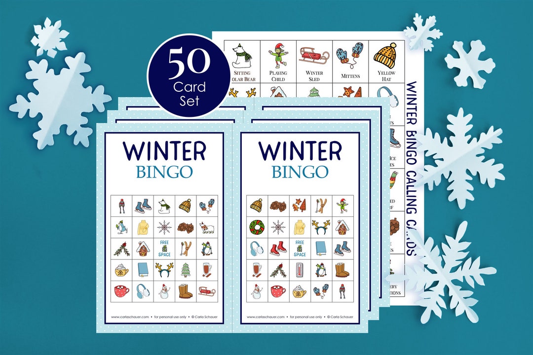 Printable Winter Bingo Boards, 50 Cards Set, Winter Game for Kids ...