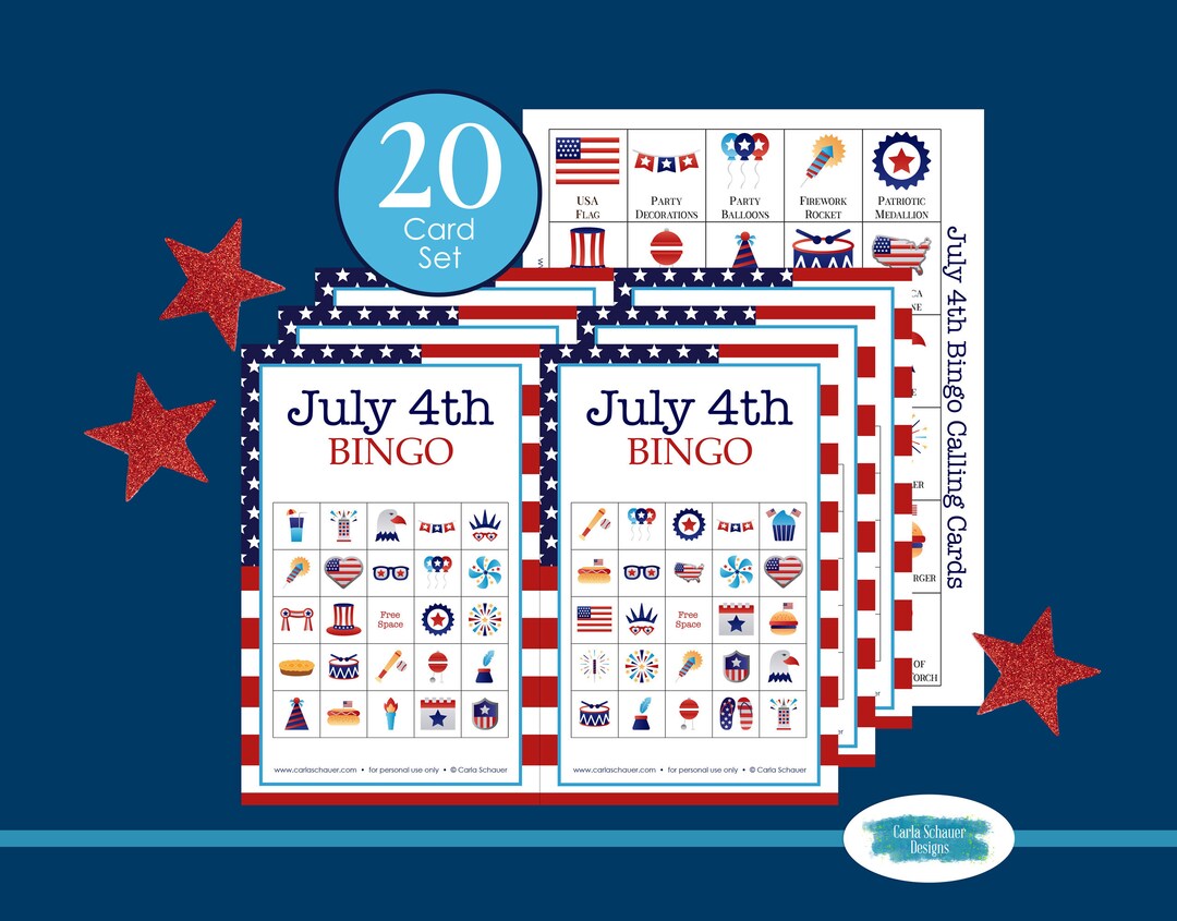 Independence Day Bingo Cards, 20 Printable Bingo Boards, July 4th ...