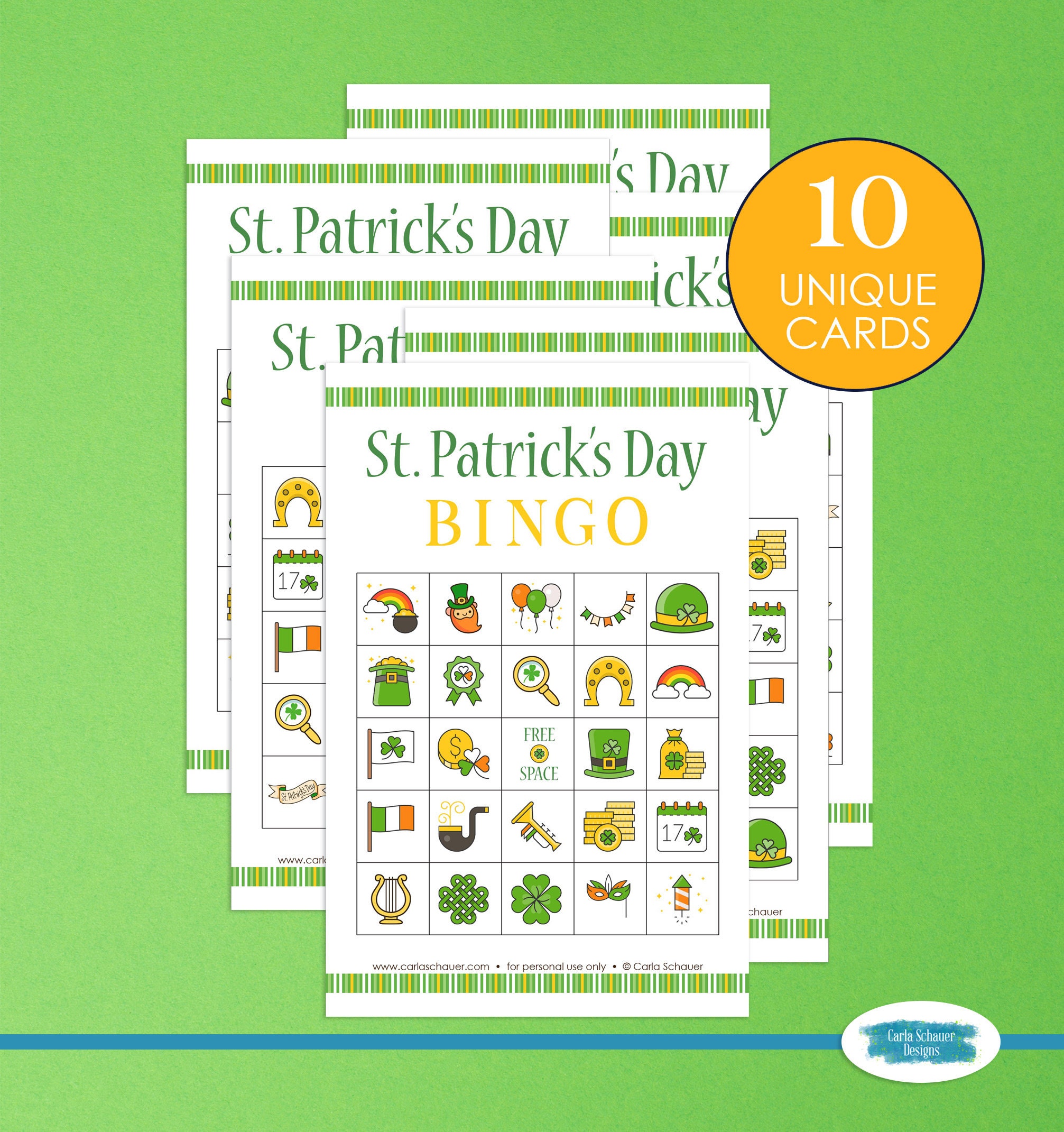 Printable St Patrick's Bingo Game Cards, 10 Cards, 5x5, St Patrick's ...