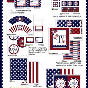 July 4th Patriotic Party Kit, Printable, Editable. USA Stars & Stripes ...