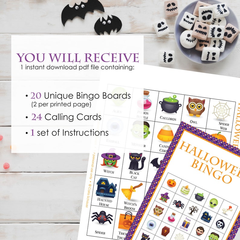 Halloween Bingo Cards, 20 Printable Bingo Boards, Halloween Activity ...