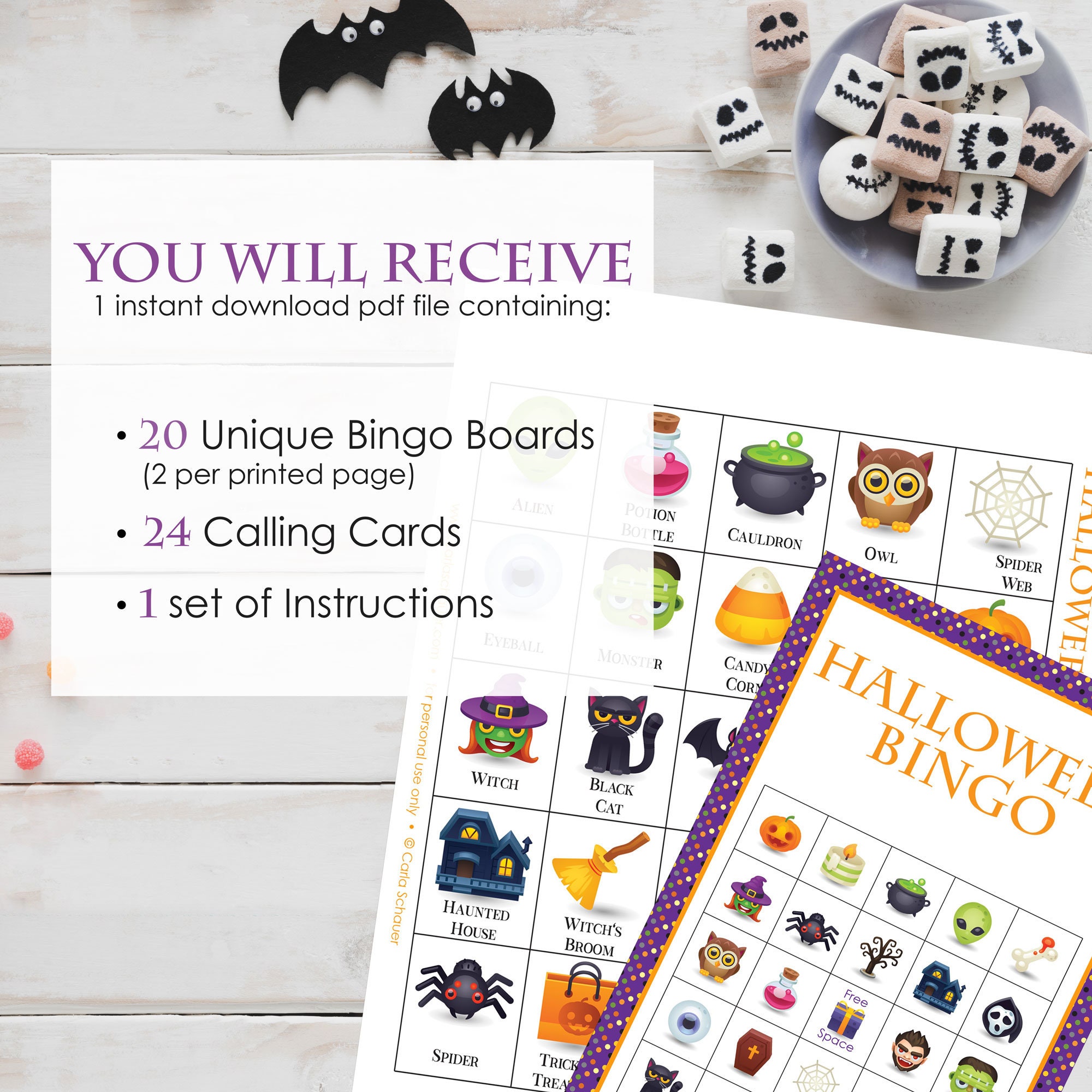 Halloween Bingo Cards, 20 Printable Bingo Boards, Halloween Activity ...