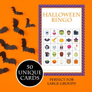 Printable Halloween Bingo Boards, 50 Cards Set, Halloween Game for Kids ...