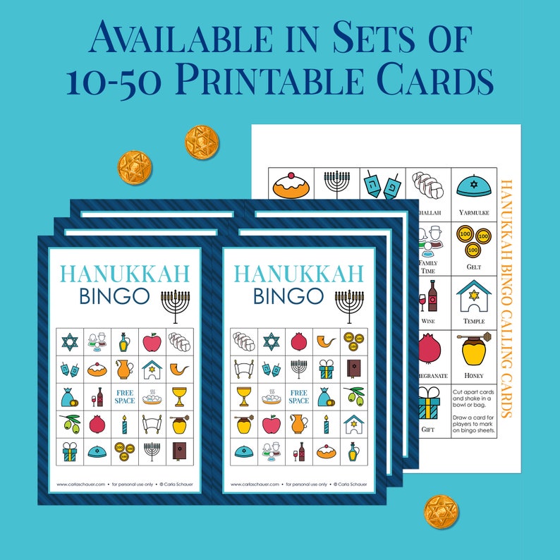 30 Hanukkah Bingo Cards, Printable Chanukah Bingo Boards, for Classroom ...