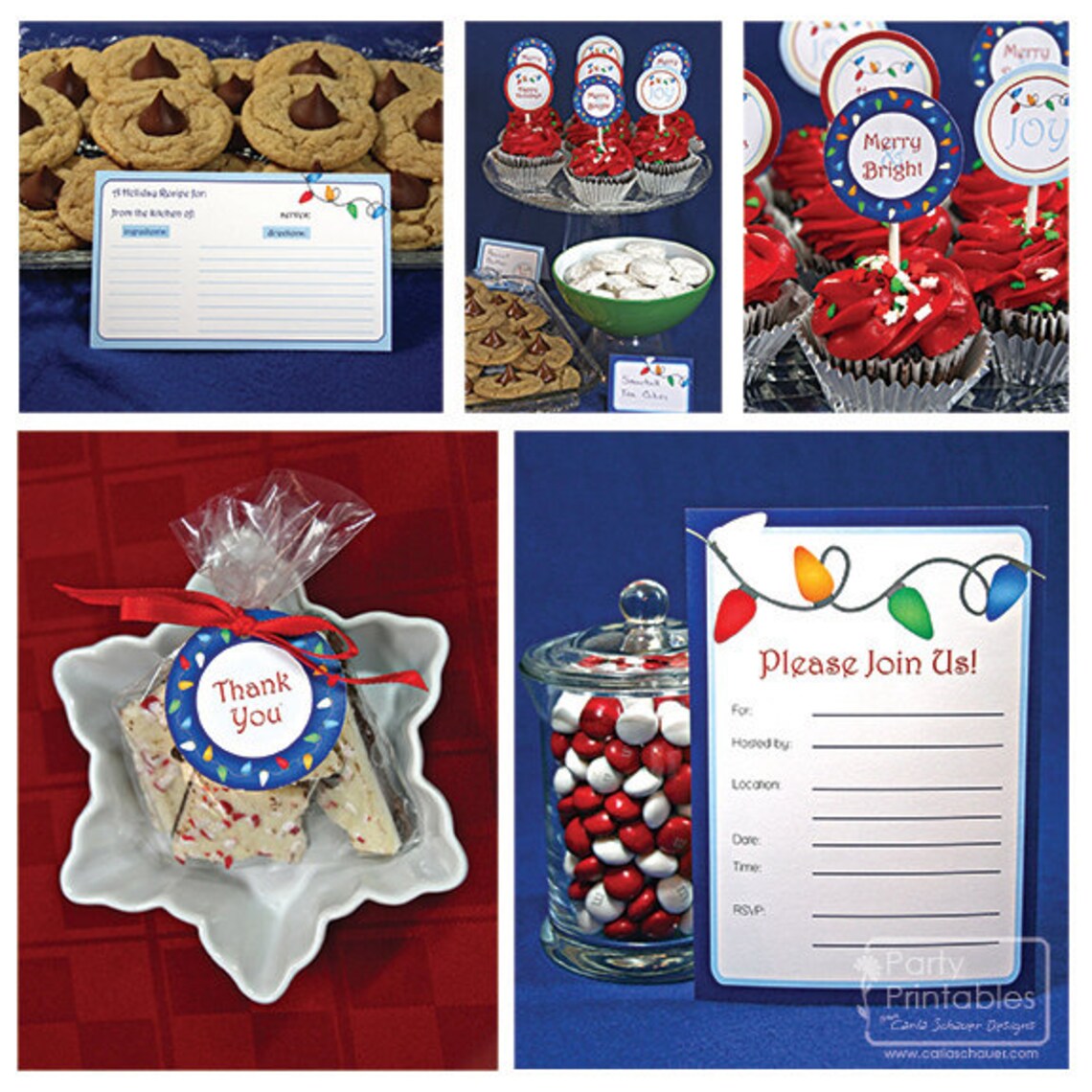 Holiday Lights Winter Printable Party Kit, Blue and Red, for Winter or ...