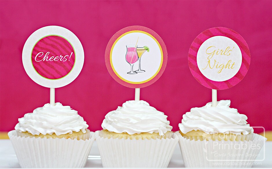 Girls' Night Printable Party Kit, Cocktail Themed, Pink, Orange, Animal ...