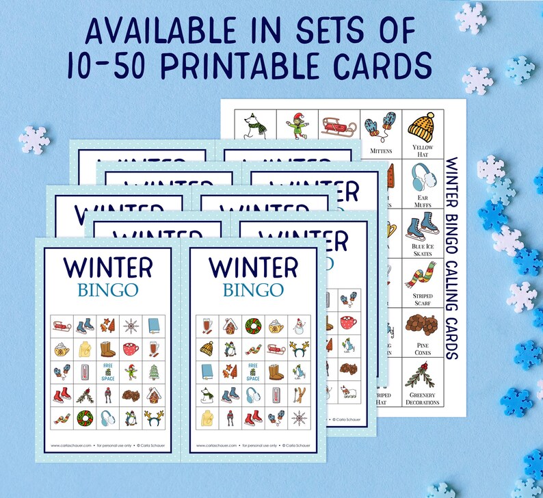 Printable Winter Bingo Game Cards, 10 Cards, 5x5 Bingo, Winter Game for ...