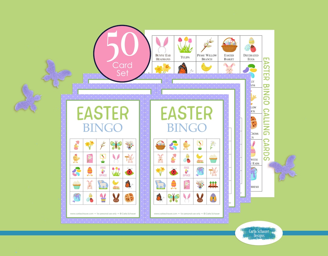 Printable Easter Bingo Boards, 50 Cards Set, Easter Game for Kids ...