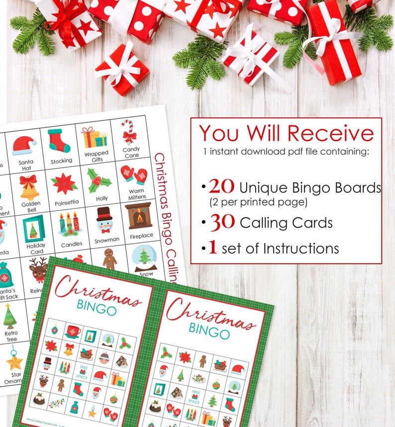 Christmas Bingo Cards, 20 Printable Bingo Boards, Christmas Activity ...