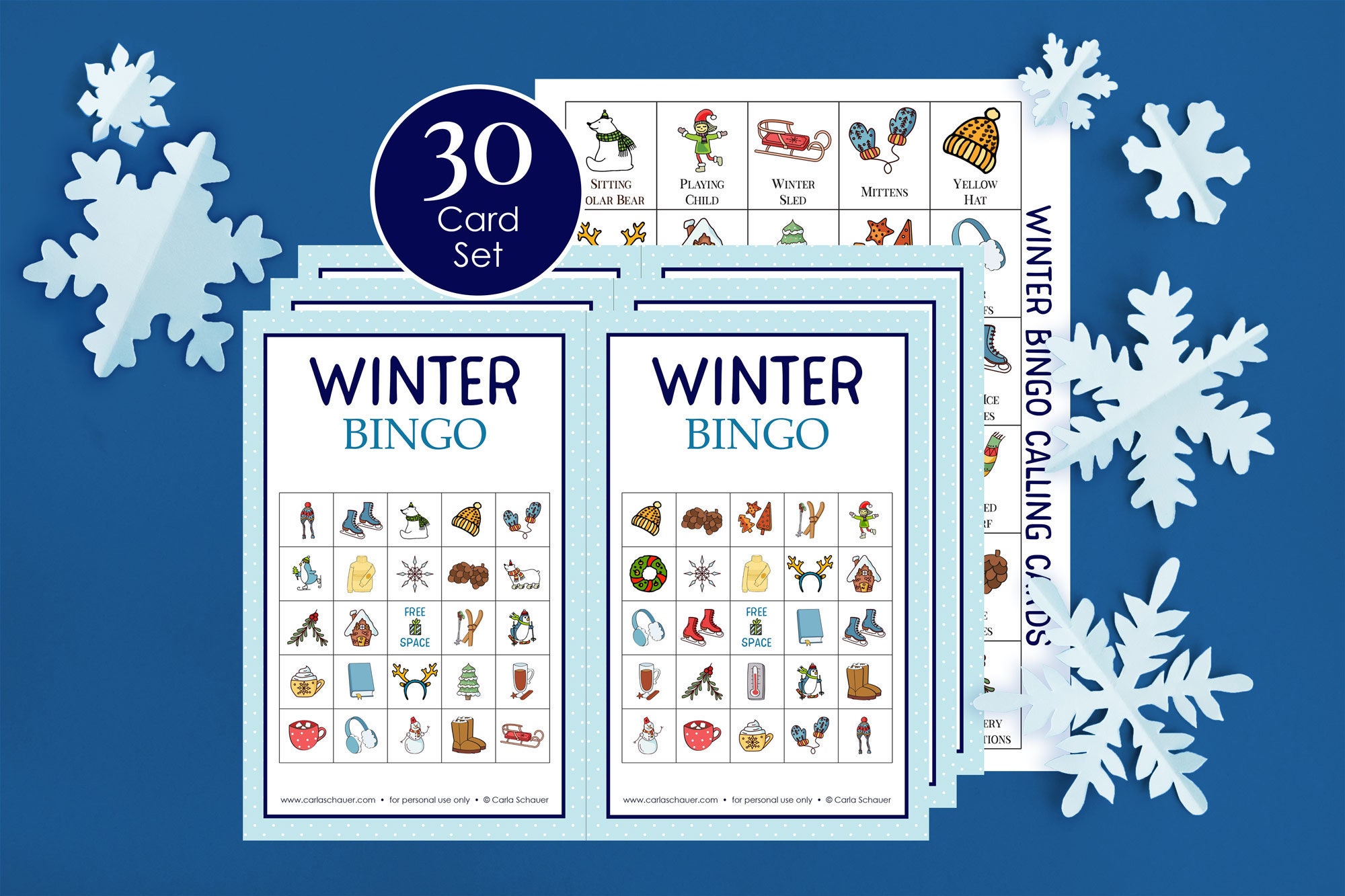30 Printable Winter Bingo Sheets, 5x5, Bingo Game for Classroom, Winter ...