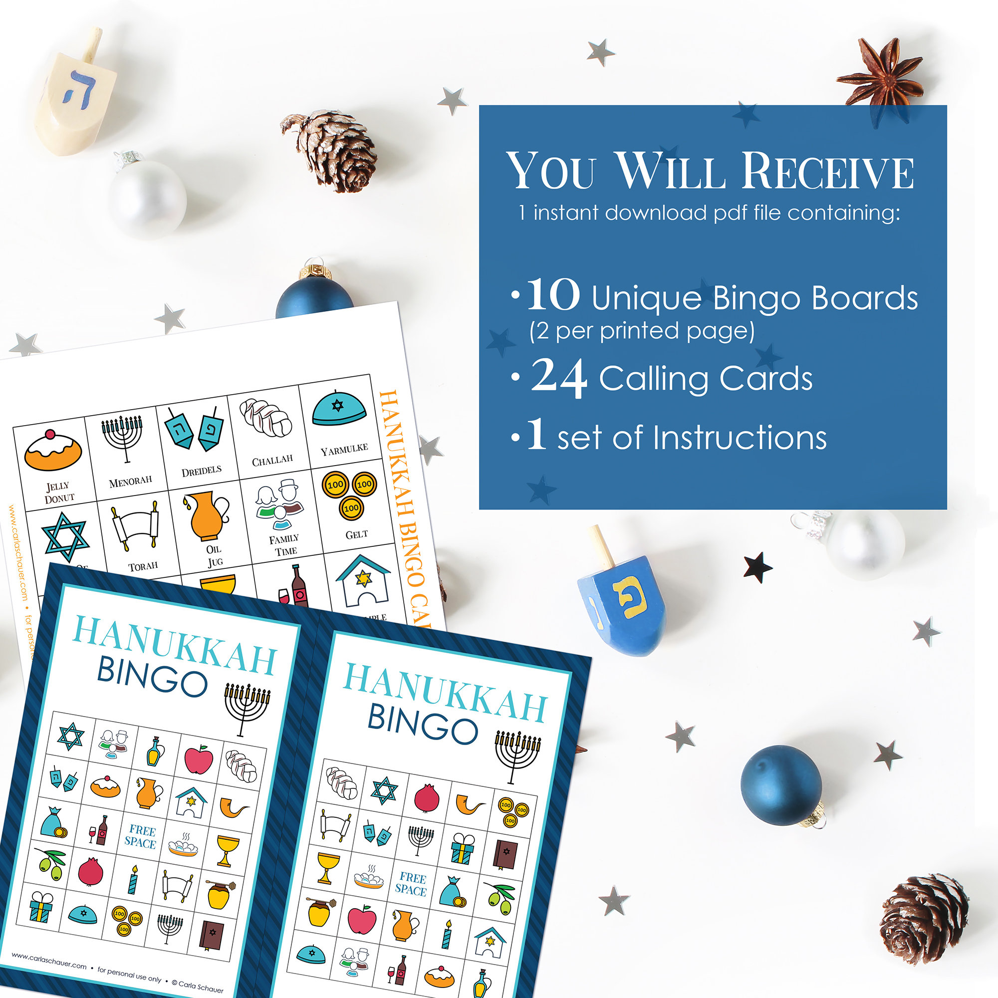 10 Printable Hanukkah Bingo Cards, Chanukah Bingo Game, Family Activity ...