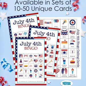 Printable July 4th Bingo Boards, 50 Cards Set, Independence Day Game ...