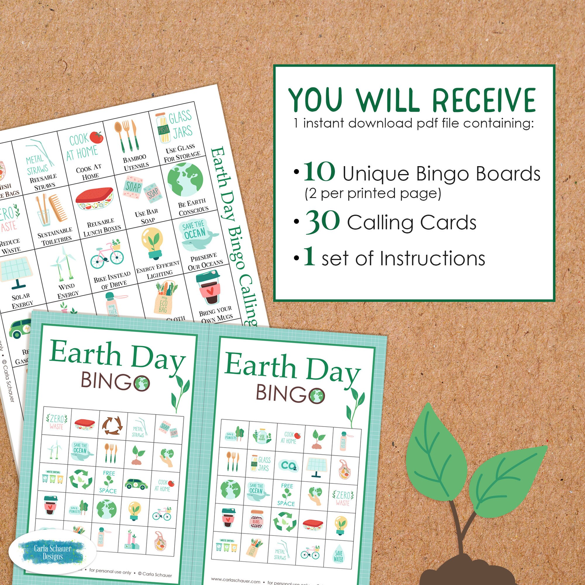 Printable Earth Day Bingo Game Cards, 10 Cards, 5x5, Earth Day ...