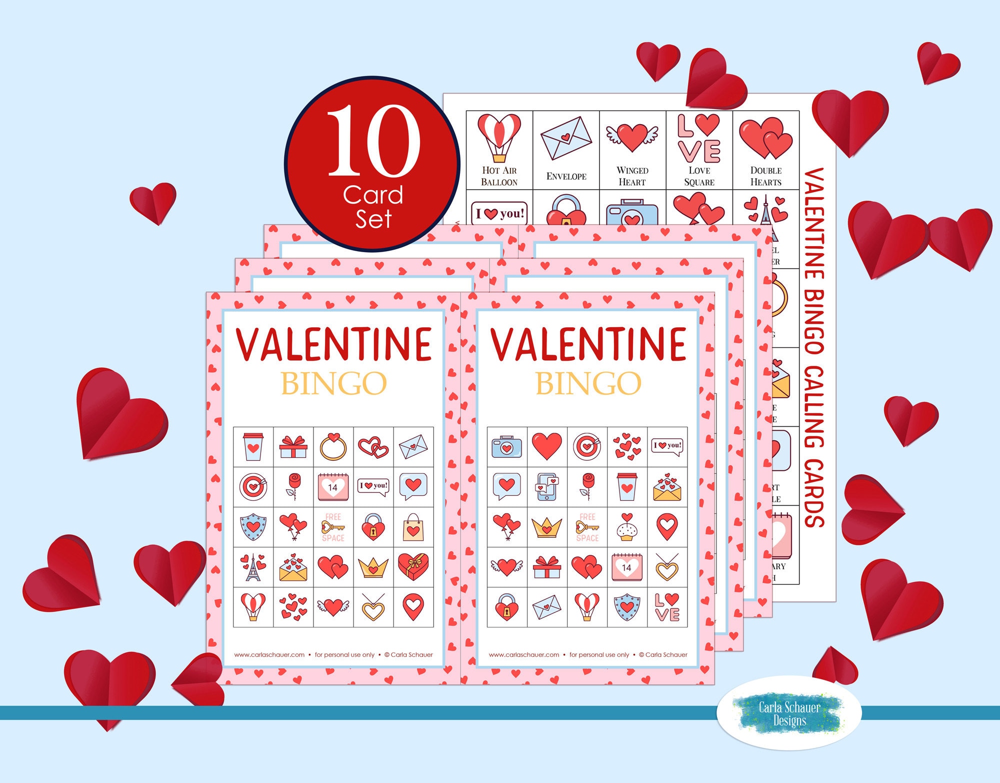 Printable Valentine's Bingo Game Cards, 10 Cards, 5x5, Valentine's Day ...