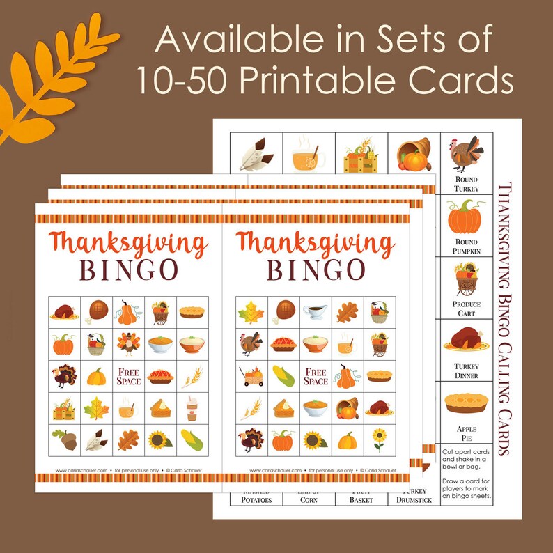 Printable Thanksgiving Bingo Game Cards 10 Cards 5x5 Fall - Etsy
