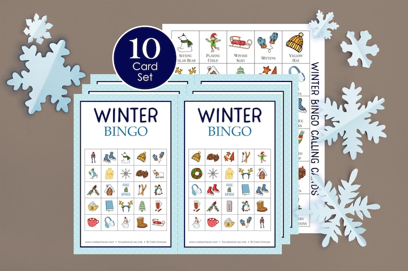 Printable Winter Bingo Game Cards, 10 Cards, 5x5 Bingo, Winter Game for ...
