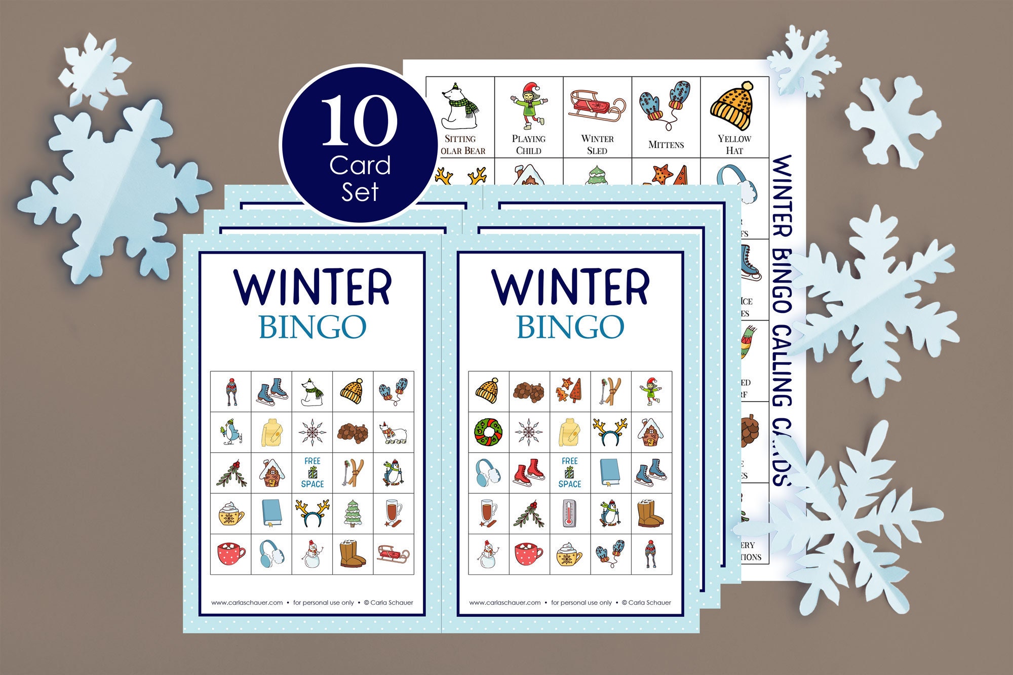 Printable Winter Bingo Game Cards, 10 Cards, 5x5 Bingo, Winter Game for ...