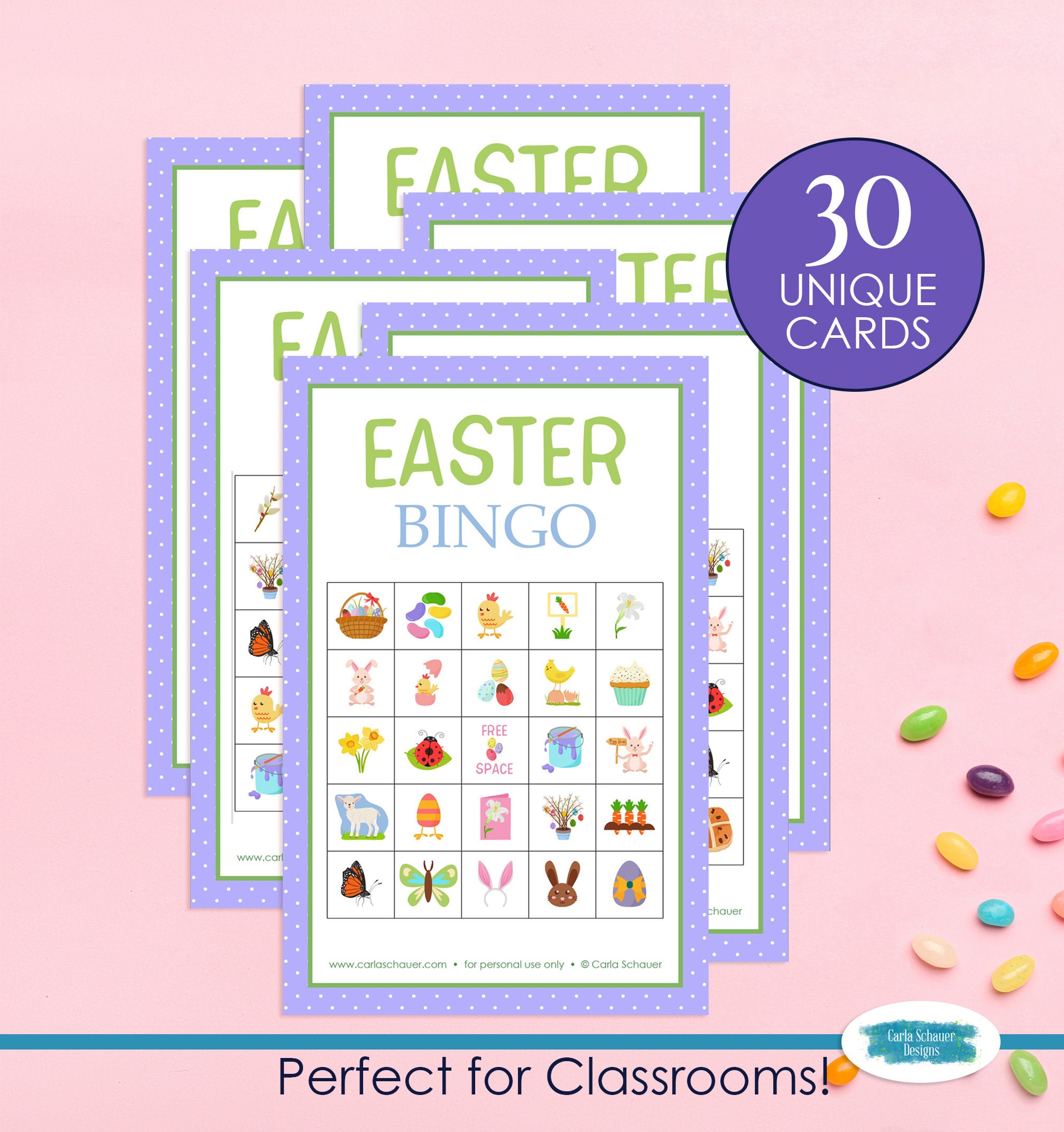 30 Printable Easter Bingo Sheets, Bingo Game for Classroom, Spring ...