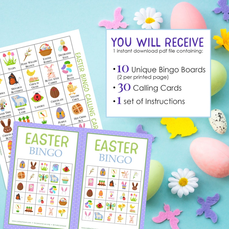 Printable Easter Bingo Game Cards, 10 Cards, 5x5, Easter Party Activity ...