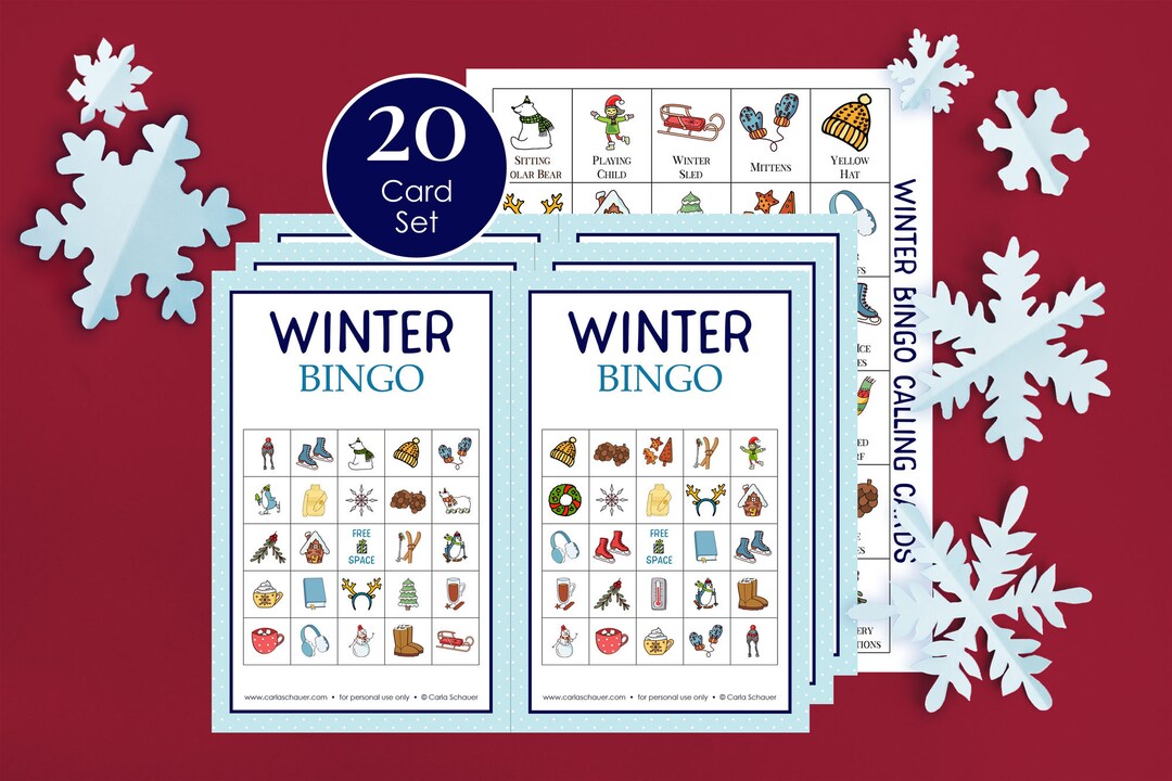 Winter Bingo Cards, 20 Printable Bingo Boards, Winter Activity for Kids ...