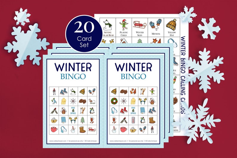 Winter Bingo Cards, 20 Printable Bingo Boards, Winter Activity for Kids ...