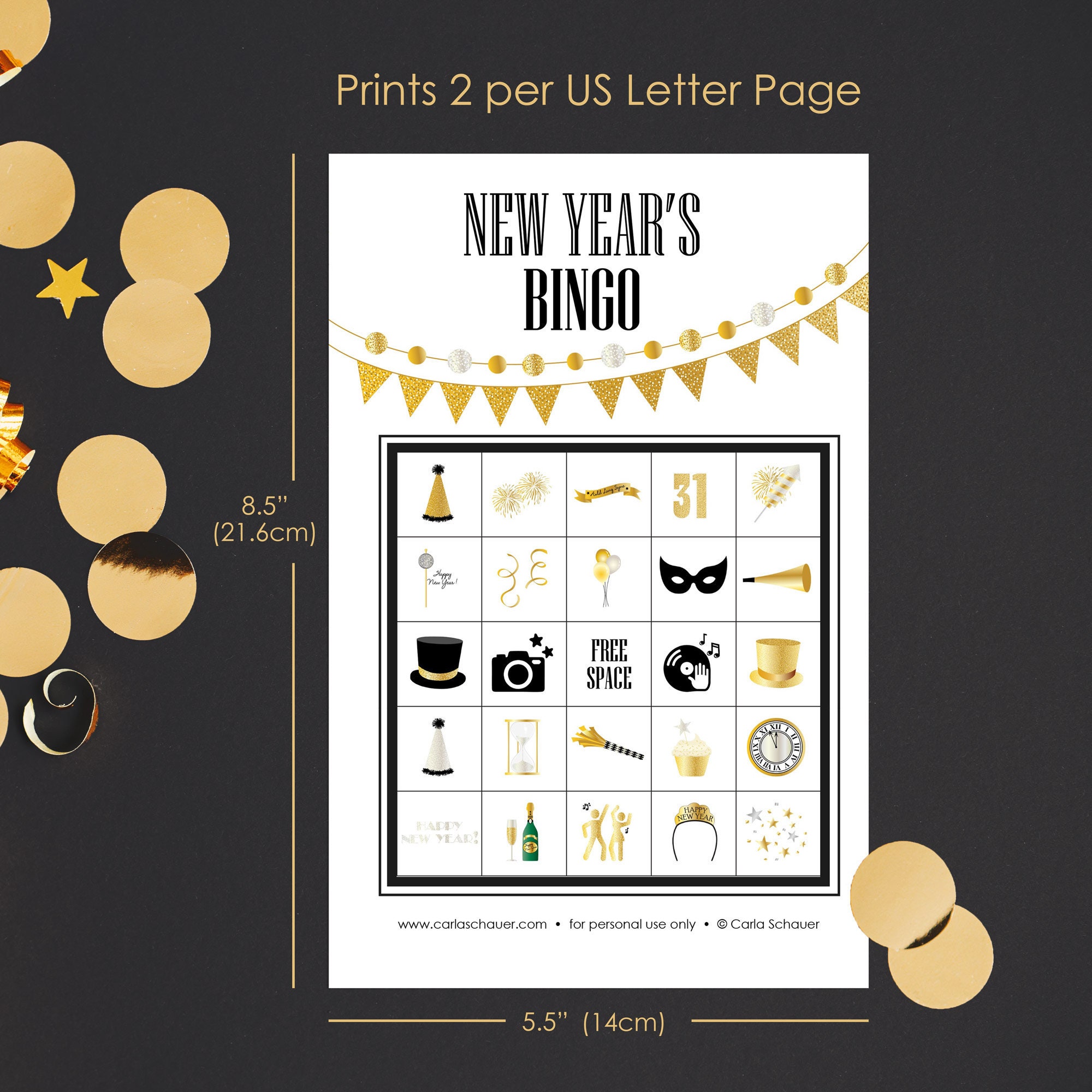 30 Printable New Year's Bingo Sheets, New Year's Eve Party Activity ...