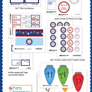 Holiday Lights Winter Printable Party Kit, Blue and Red, for Winter or ...