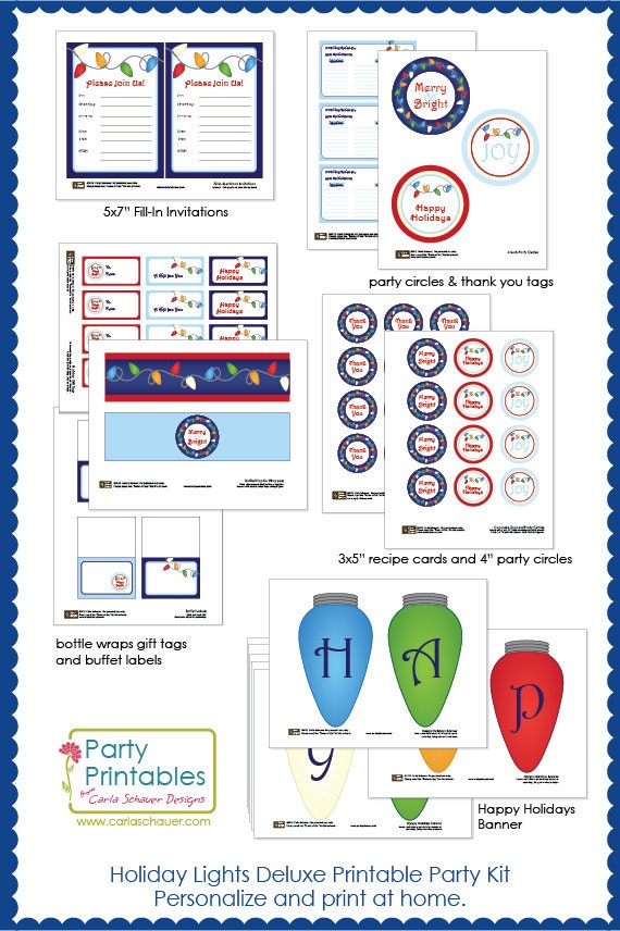 Holiday Lights Winter Printable Party Kit, Blue and Red, for Winter or ...