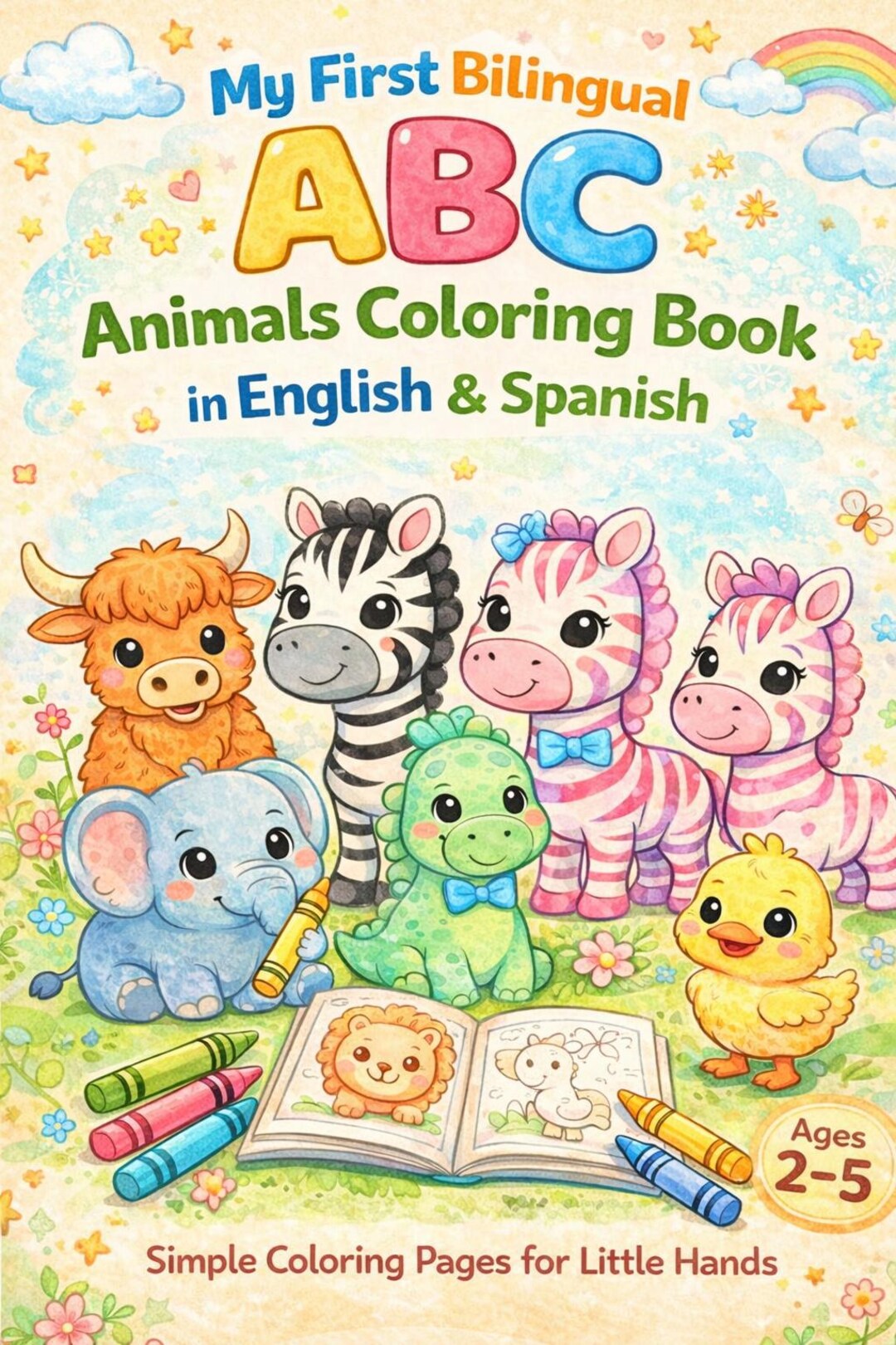 English Spanish ABC Animal Bilingual Coloring Book for Toddlers Ages 2 ...