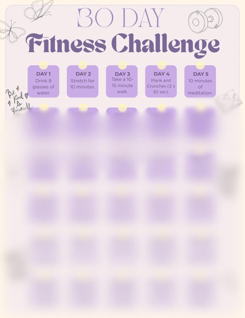 30 Day Workout Challenge: Printable Beginner-friendly Fitness Plan at ...
