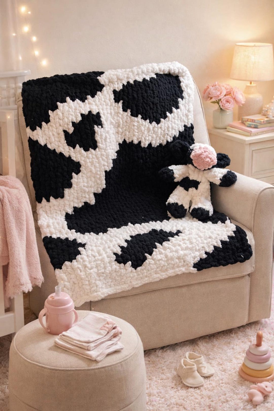 Chunky Finger Knit Cow Print Baby Blanket Pattern - Digital Download - Etsy
