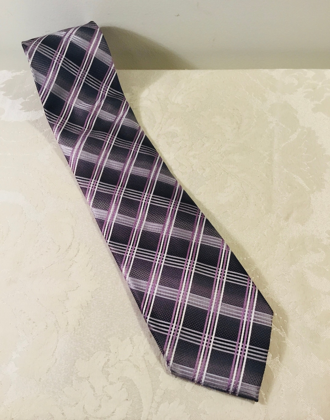 Vintage Tie Alexander Julian Colours Men's Necktie Plaid Gray Lavender ...