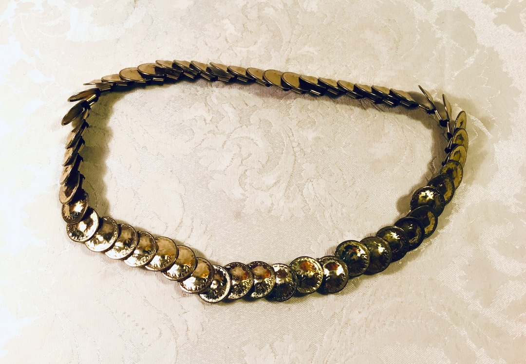 Vintage Metal Belt Disc Gold Toned Metal Stetch Elastic Belt ...