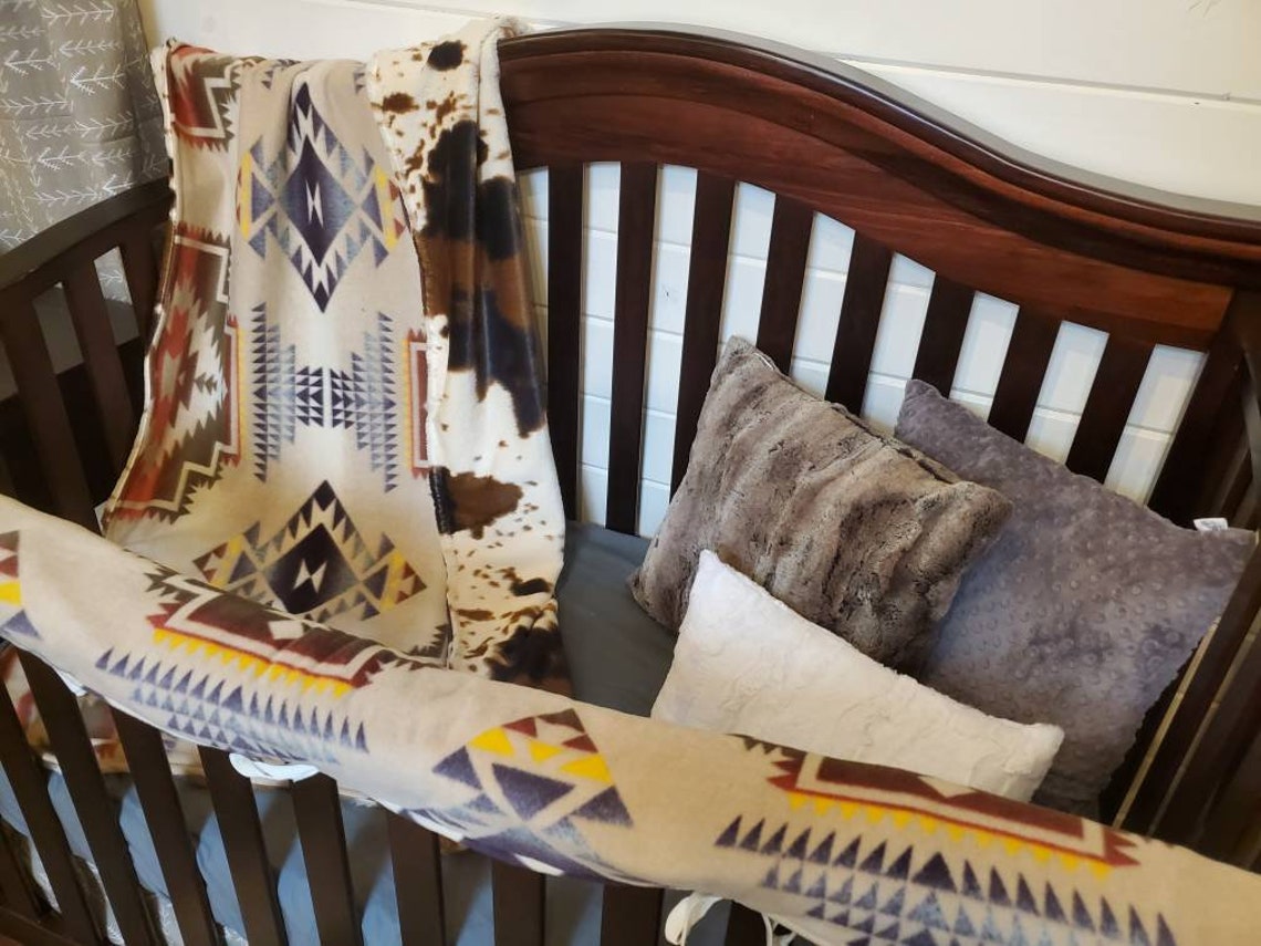 Boy Crib Bedding Tan Aztec Cow Western Nursery Collection - Etsy