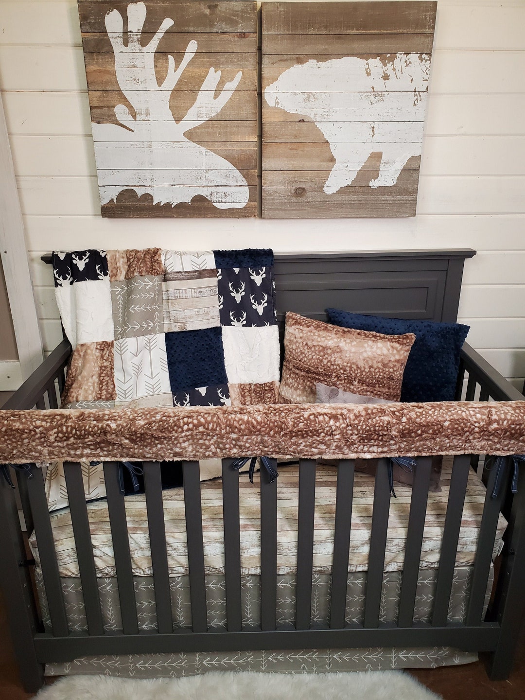 Boy Crib Bedding Rustic Buck Woodland Nursery - Etsy