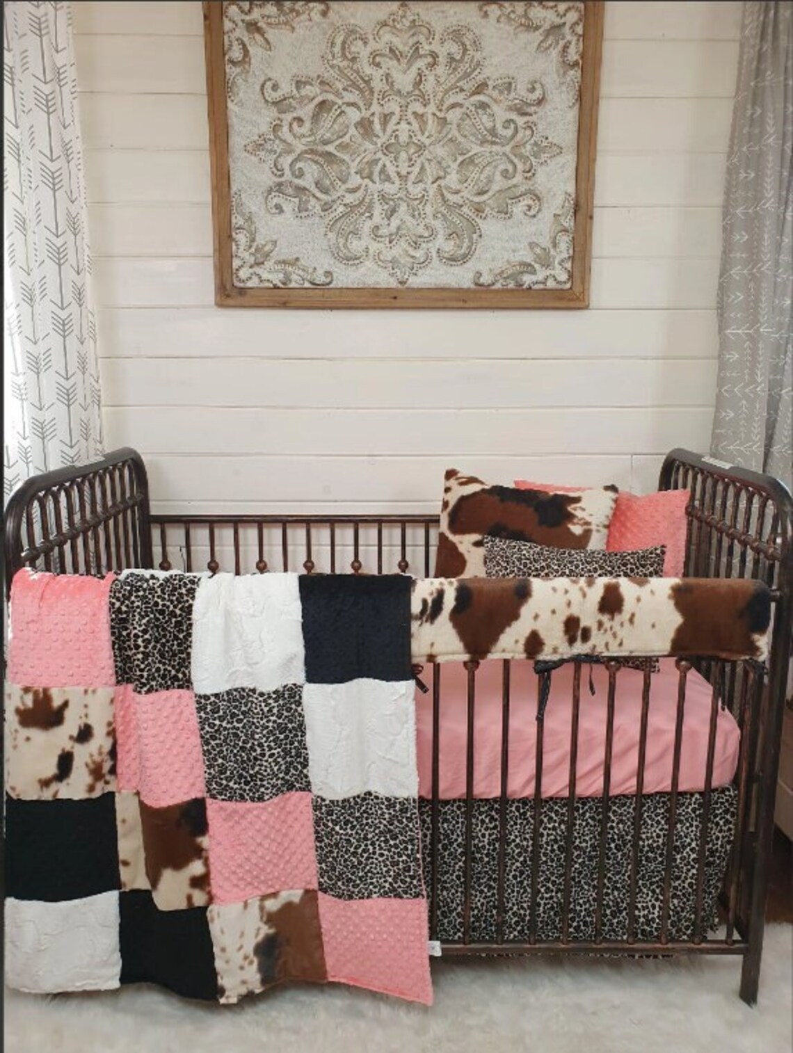 Girl Crib Bedding Cheetah Minky and Cow Minky Nursery - Etsy