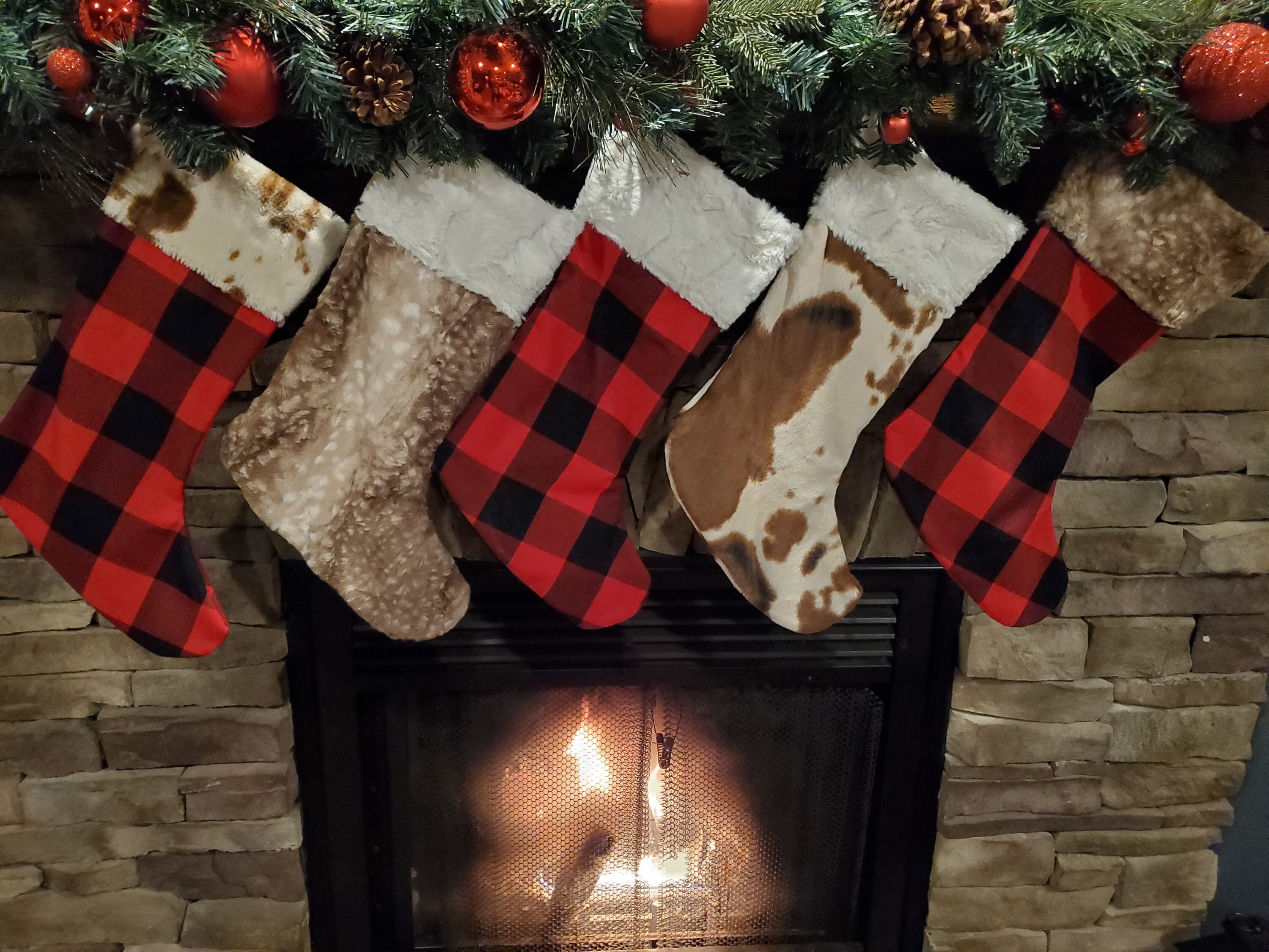 Christmas Stocking Buffalo Check Fawn Minky or Cow Minky - Etsy